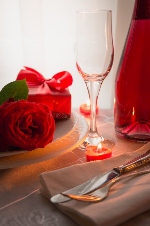 Festive or Romantic Dinner with Red Rose. Valentine Day Stock Photo ...