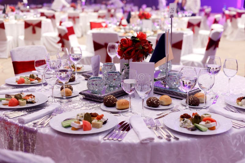 Festive Round Table Setting in a Prestigious Restaurant for Dinner ...