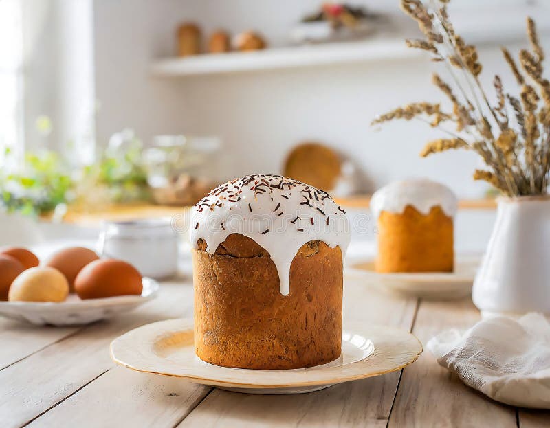 A Festive Russian Kulich Bread, Typical of Easter, Decorated with White ...