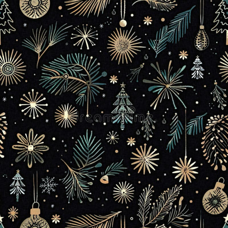 Elegant Winter Christmas Greenery Seamless Pattern with Snow Template ...