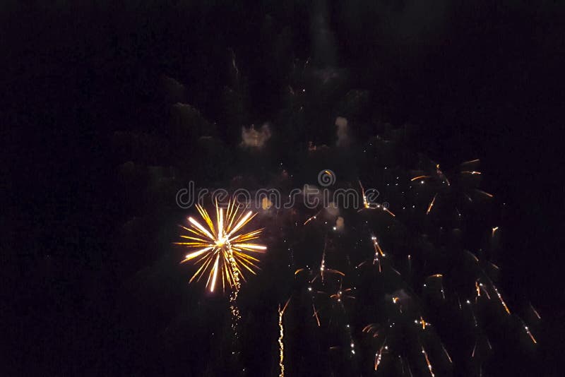 Festive Salute in the Night Sky. Explosions of Fireworks Stock Image ...