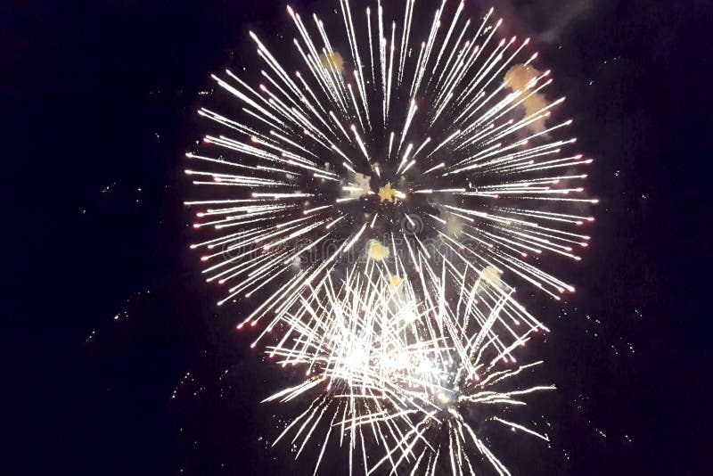 Festive Salute in the Night Sky. Explosions of Fireworks Stock Image ...