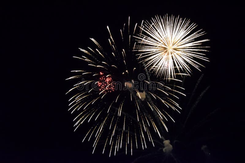 Festive Salute in Night Sky. Explosions of Fireworks and Pyrotechnics ...