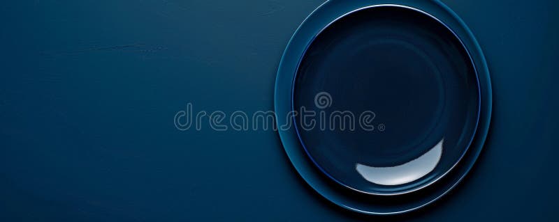Festive Scene with a Blank Navy Blue Plate on a Navy Blue Table, Viewed ...