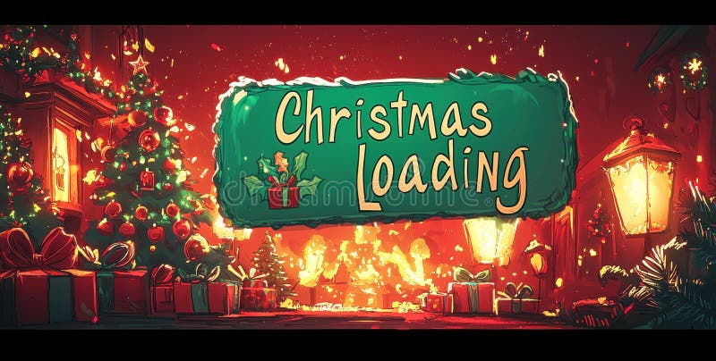 Festive Scene with Christmas Loading Progress Bar and Decorations Stock ...