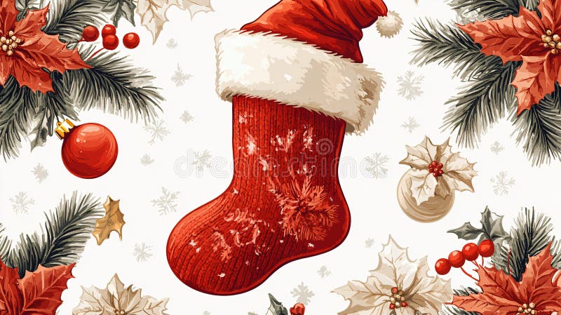 Festive Seamless Christmas Bell Red Sock Pattern Background for Holiday ...