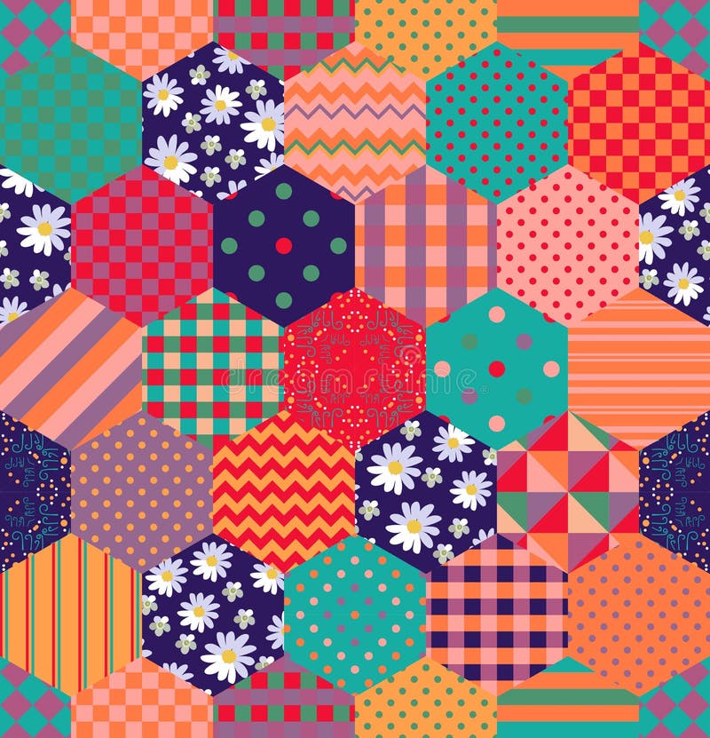 Patchwork from Patches with Doodle Flowers and Dots. Ethnic Boho Seamless Pattern Stock Vector ...