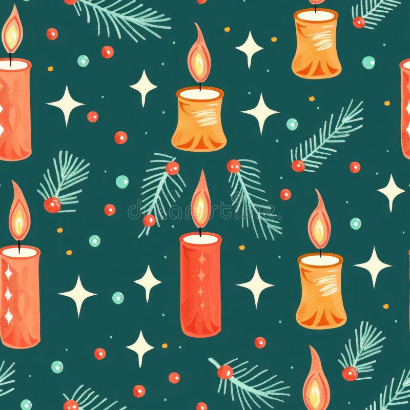 Festive Seamless Pattern with Candles and Stars, Perfect for Holiday ...