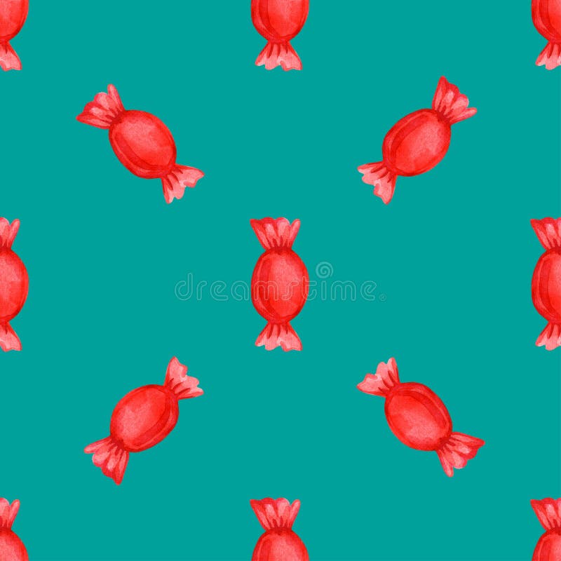 Festive Seamless Pattern with Candy in a Red Wrapper Stock Illustration ...