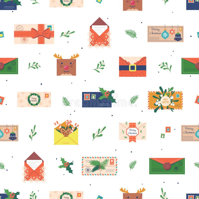 Festive Seamless Pattern Featuring Charming Christmas Envelopes Adorned ...