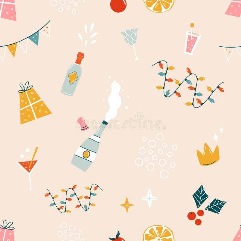Festive Seamless Pattern with Holiday Elements and Symbols Stock Vector ...