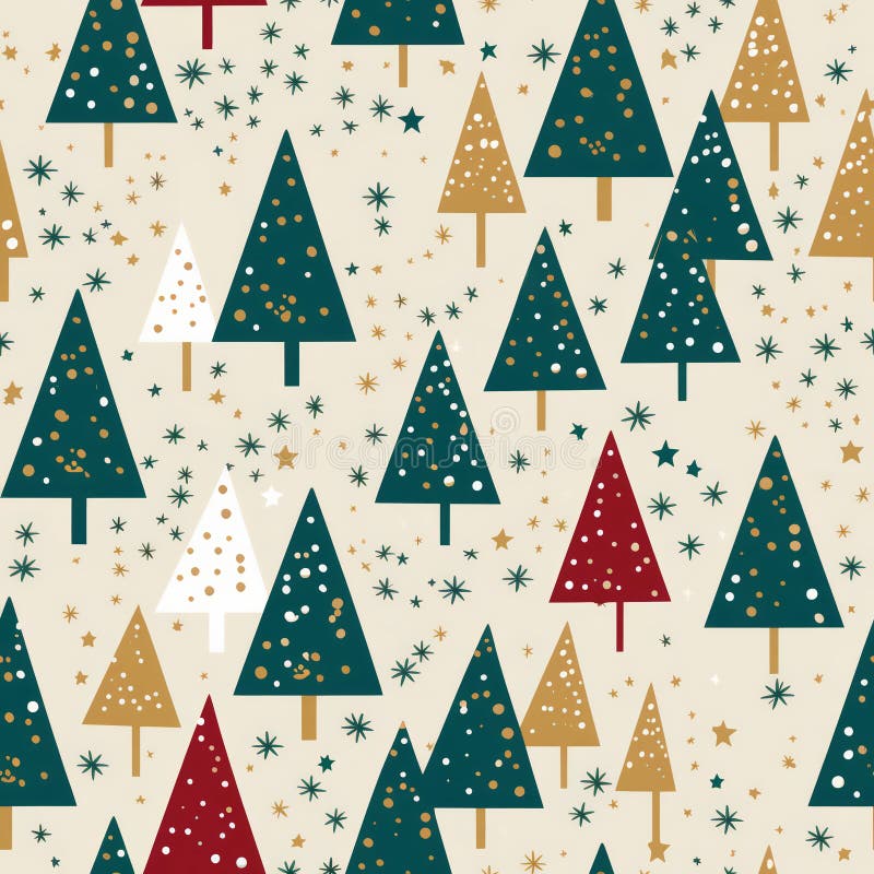 A Festive Seamless Pattern with Simple Stylized Christmas Trees and ...
