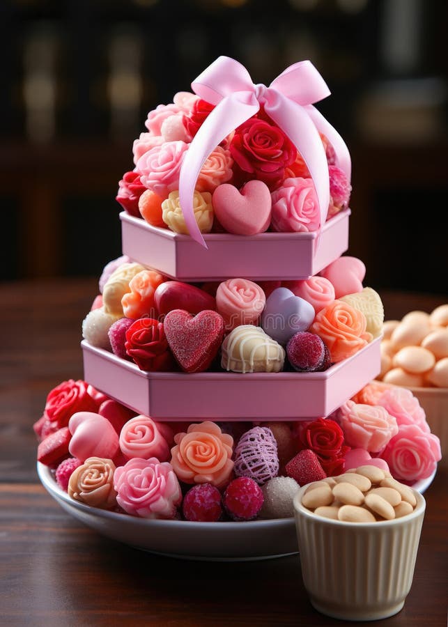 Festive Sets of Sweets and Chocolate in Different Gift Boxes Stock ...