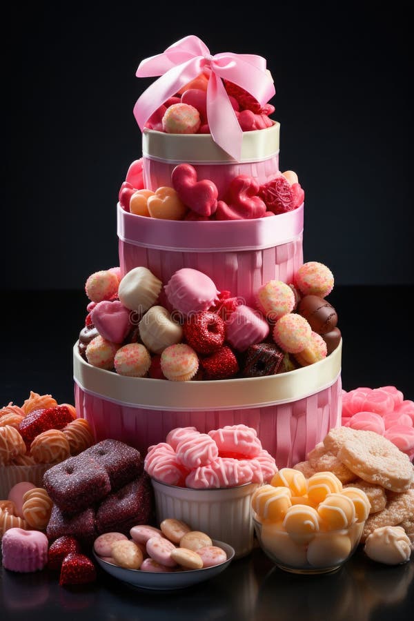 Festive Sets of Sweets and Chocolate in Different Gift Boxes Stock ...