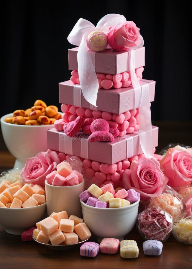 Festive Sets of Sweets and Chocolate in Different Gift Boxes Stock ...