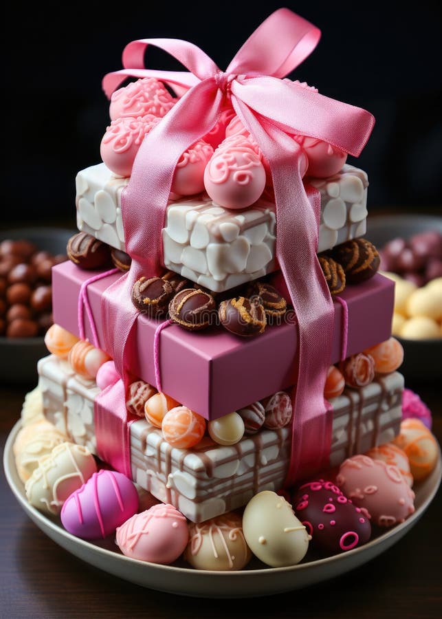 Festive Sets of Sweets and Chocolate in Different Gift Boxes Stock ...