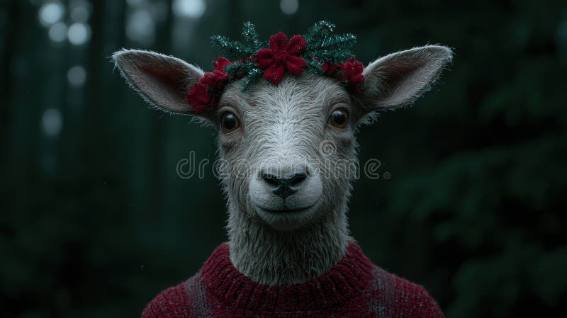 Festive Sheep with Floral Crown Stock Illustration - Illustration of ...