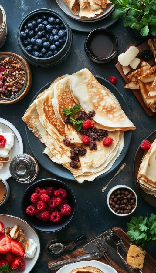Festive Shrove Tuesday Table Displaying Thin French Crepes with an ...