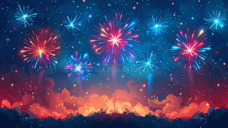 View of Fireworks in the Night Sky,Generated by AI Stock Illustration ...