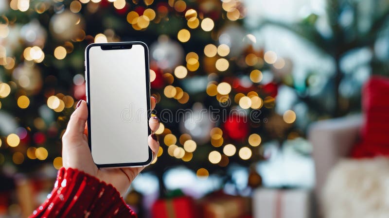 Festive Smartphone Display with Christmas Tree and Holiday Lights in ...