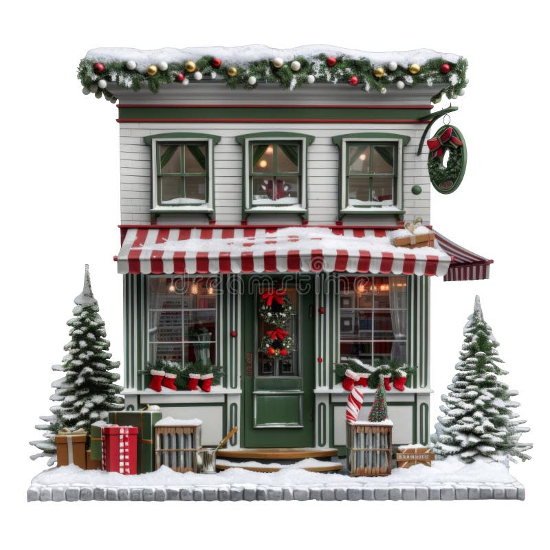 A Festive, Snow-Covered Storefront Decorated for Christmas Stock Image ...