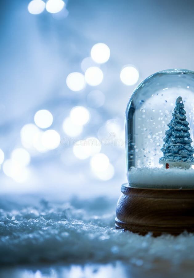 Festive Snow Globe with Christmas Tree and Snowfall in Soft Focus ...