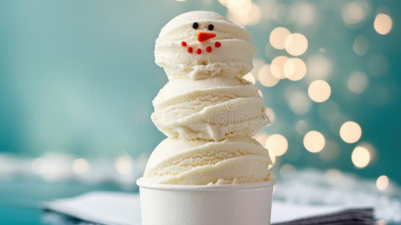 Festive Snowman Dessert Made with Scoops of Vanilla Ice Cream Stock ...