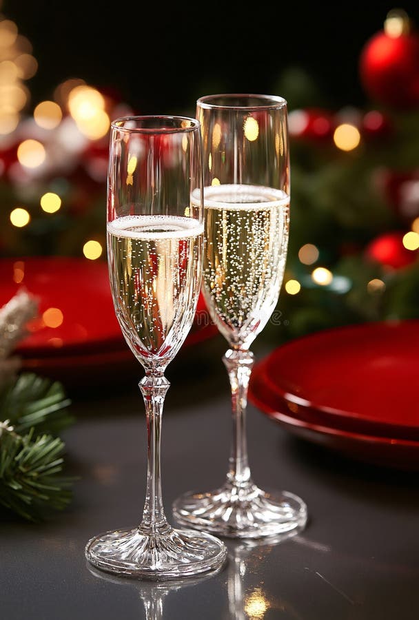 Festive Sparkling Wine Glasses on Table Stock Illustration ...