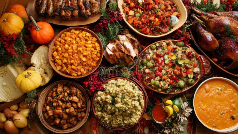 A Festive Spread of Thanksgiving Dinner Dishes Stock Illustration ...
