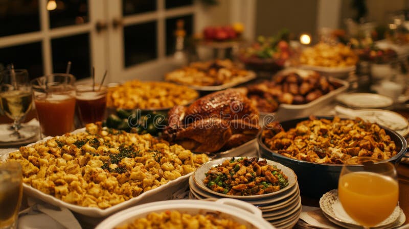 A Festive Spread of Thanksgiving Dinner Dishes Stock Illustration ...
