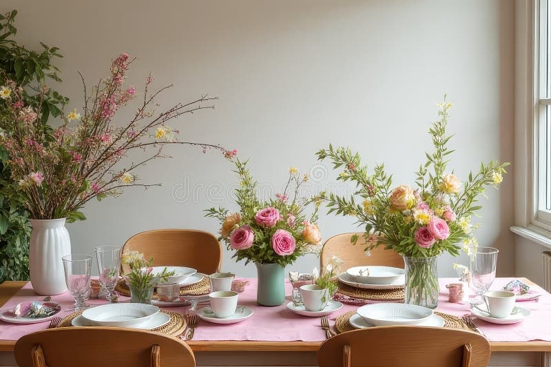 Festive Spring Table Decorations Stock Illustration - Illustration of ...