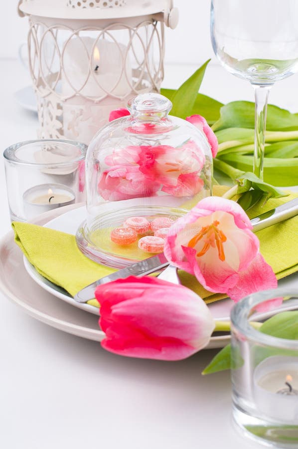 Festive Spring Table Setting Stock Image - Image of candles, indoors ...