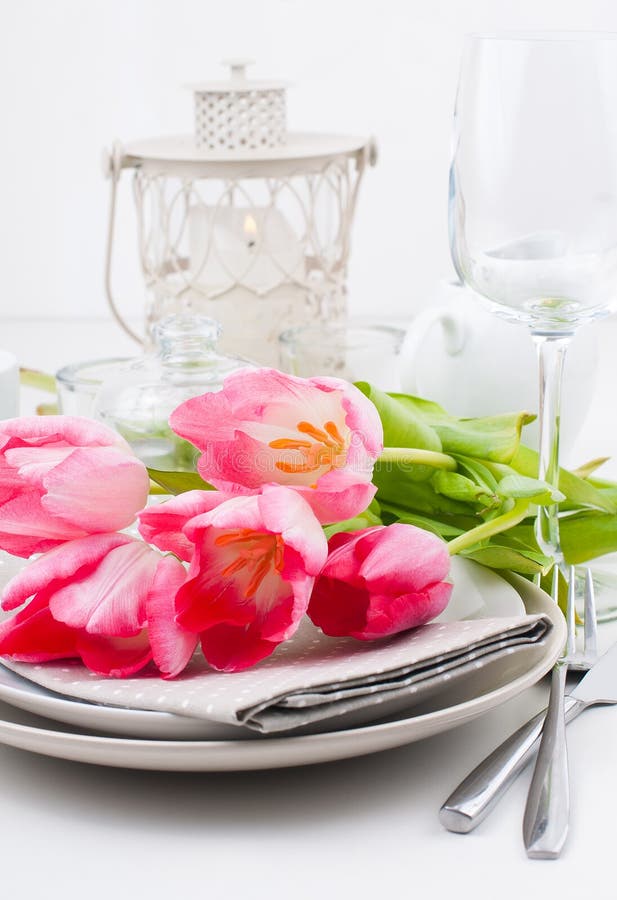 Festive Spring Table Setting Stock Image - Image of dining, parties ...
