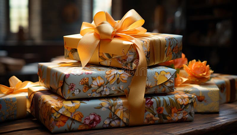 A Festive Stack of Gift Boxes, Wrapped in Ornate Paper Generated by AI ...