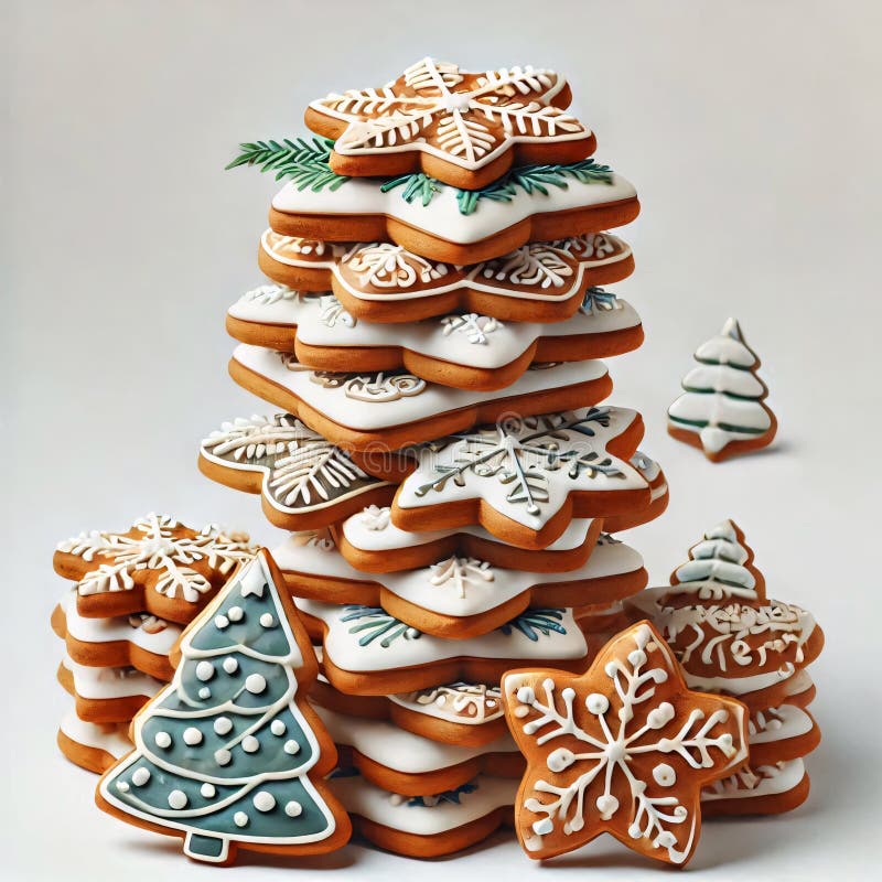 A Festive Stack of Gingerbread Cookies Decorated with Icing and ...