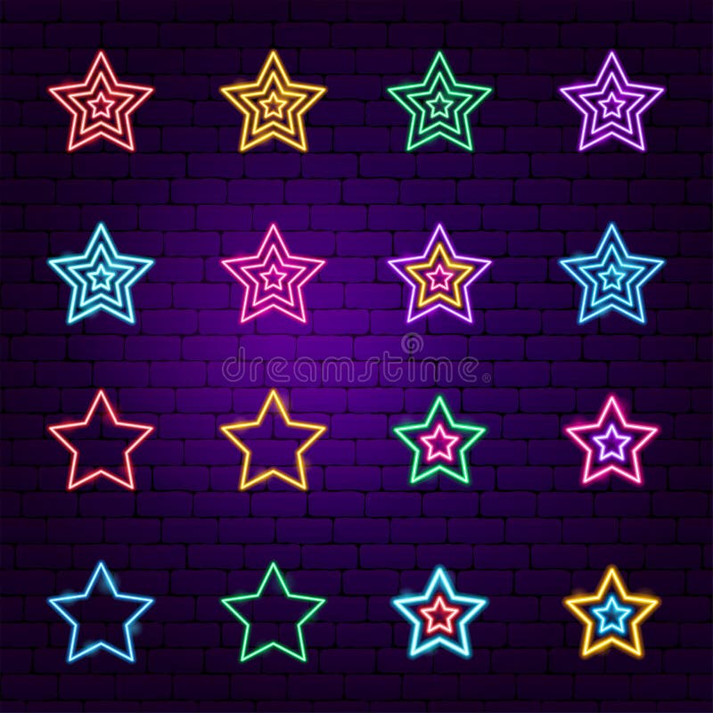 Festive Star Neon Icons Set Stock Vector - Illustration of shape, show ...