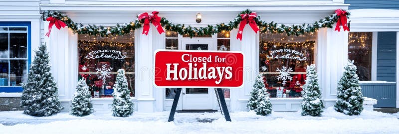 Festive Storefront with Closed Sign for Holidays this Image Features a ...