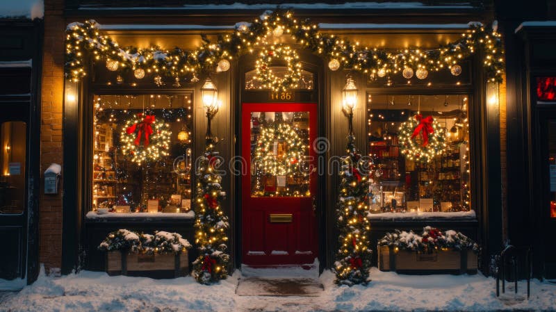 Festive Storefront Decorated for Christmas Holiday Season Stock ...
