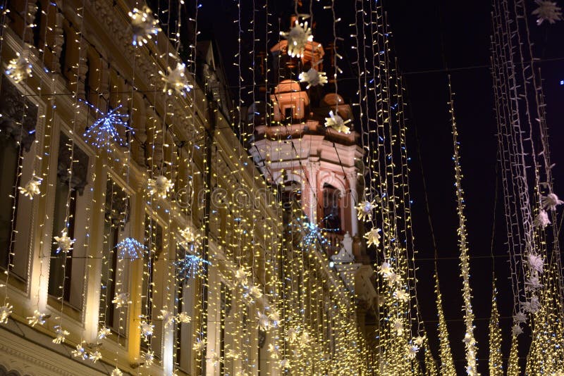 Festive street lighting stock image. Image of building - 107795505