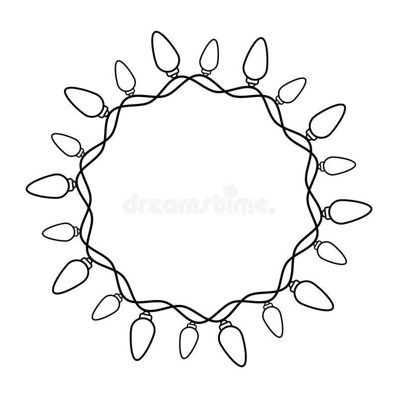 Festive String Light Wreath Outline Vector Illustration Stock ...