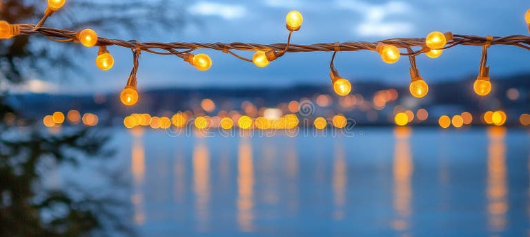 Festive String Lights with City Skyline and Bokeh Background, Network ...