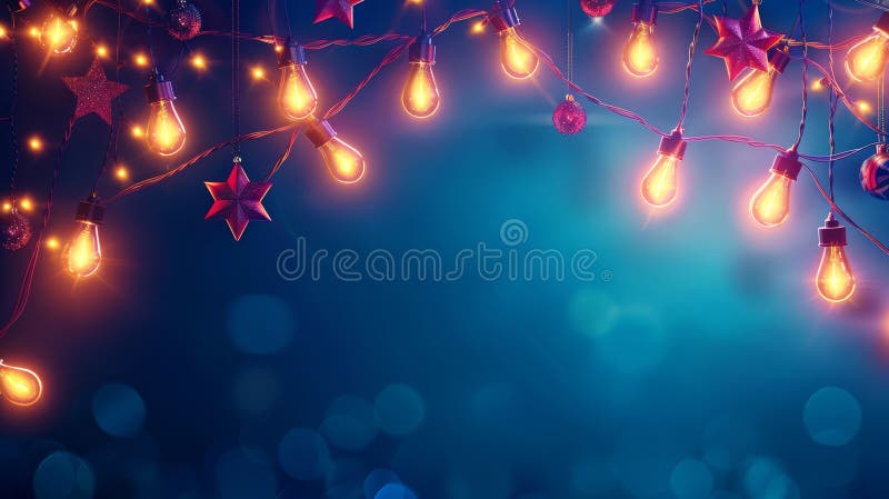 Festive String Lights and Hanging Stars Creating a Glowing Display on a ...