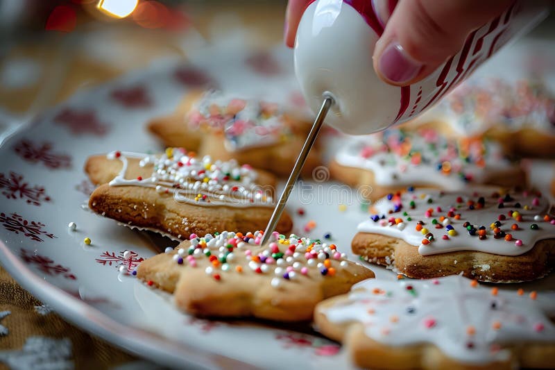 Festive Sugar Cookies: Decorating with Sprinkles and Icing Stock ...