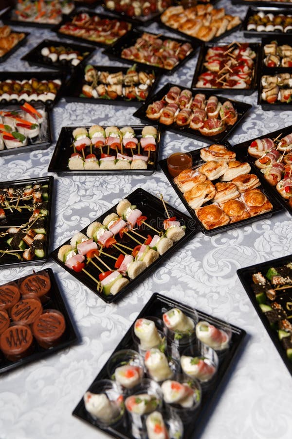 Festive Table with Assorted Canapes Stock Image - Image of decoration ...