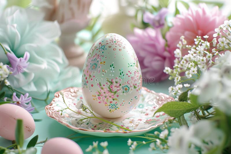 A Festive Table with Beautifully Decorated Easter Egg Close Up ...