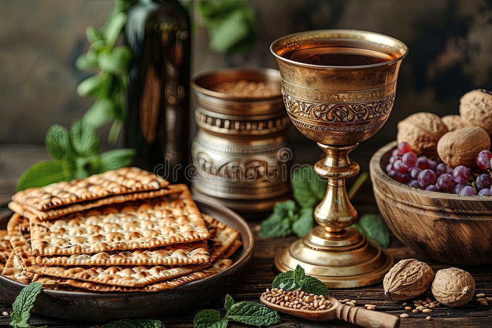 Festive Table Bound for a Traditional Passover Seder with a Cup of ...