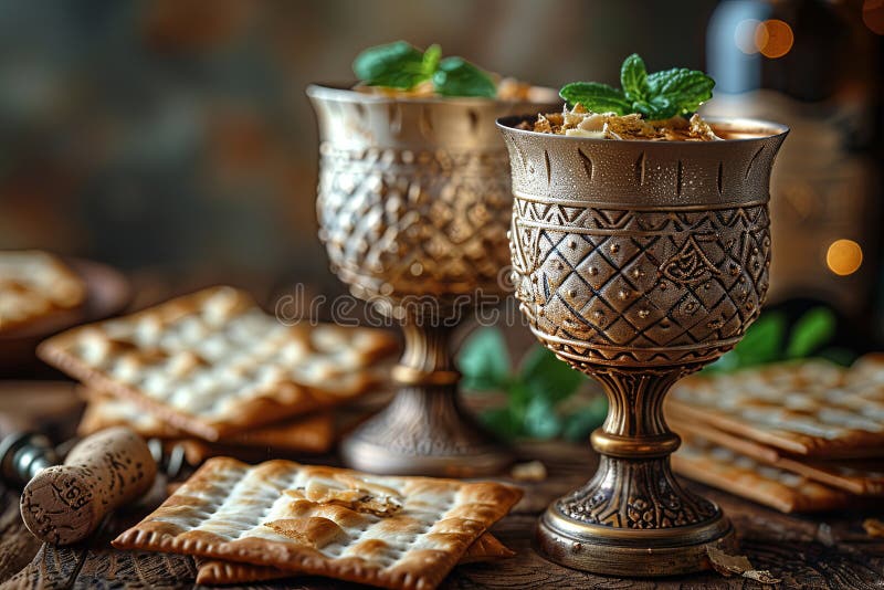 Festive Table Bound for a Traditional Passover Seder with a Cup of ...