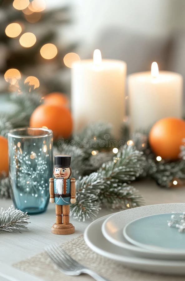 A Festive Table with Candles, Holiday Decor, and a Charming Nutcracker ...