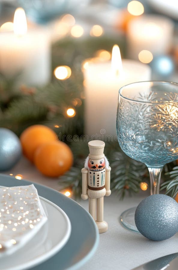 A Festive Table with Candles, Holiday Decor, and a Charming Nutcracker ...