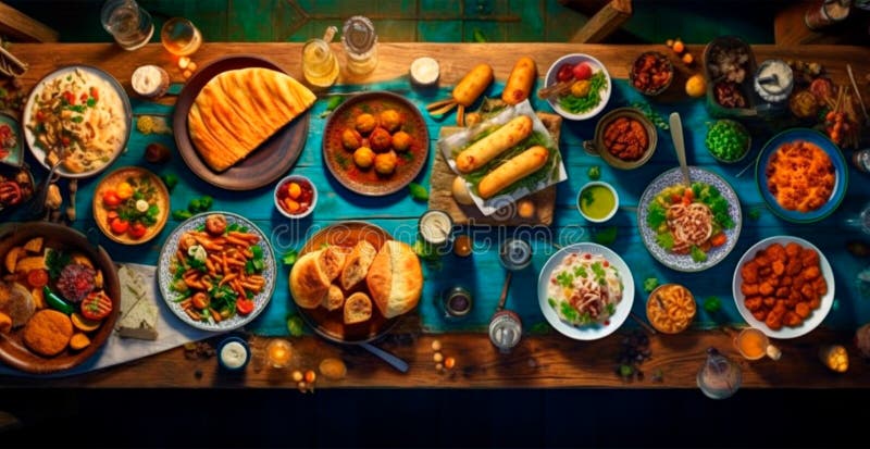 Festive Table, Many Dishes from Different Countries of the World - AI ...